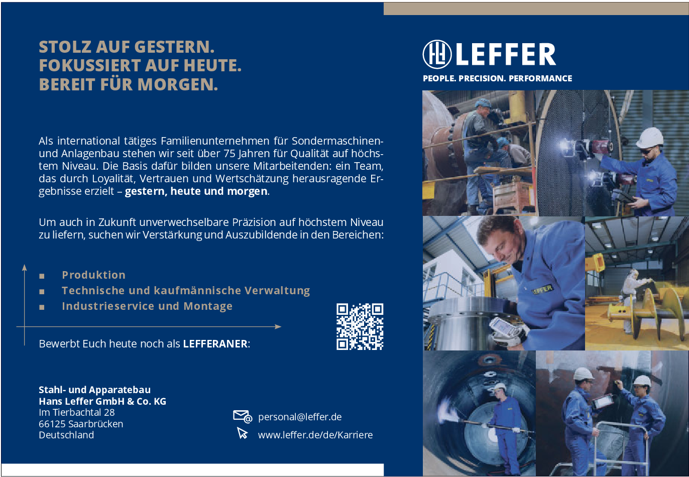 LEFFER: Stolz auf gestern. Fokussiert auf heute. Bereit für morgen!