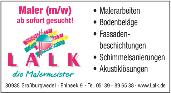 Familienbetrieb Lalk Die Malermeister GmbH sucht noch mehr Verstärkung ...
