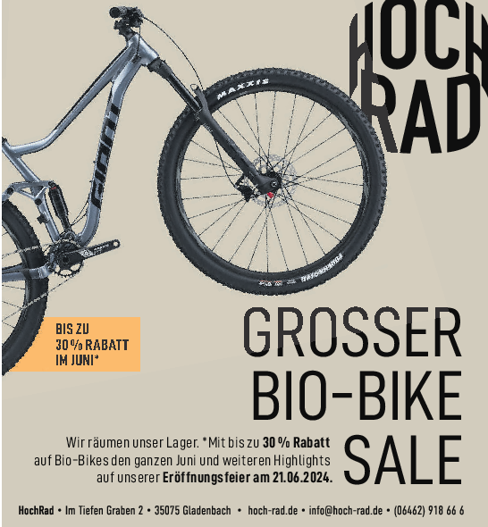 Bio-Bike Sale und Eröffnungsfest bei HochRad: Bis zu 30% Rabatt im Juni ...